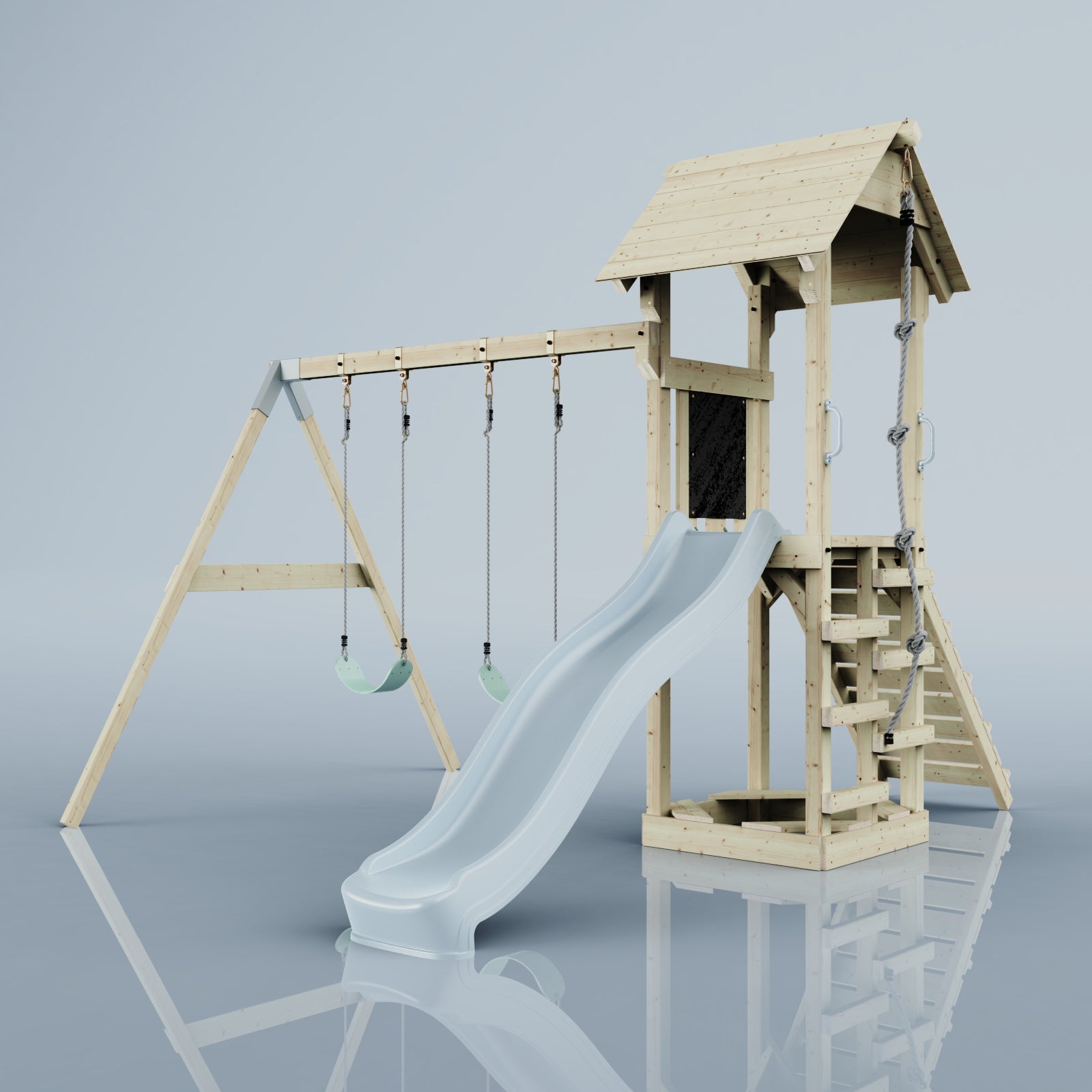 Spielturm mit Rutsche und Schaukel aus Holz von OutdoorToys